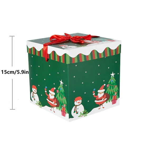 Green Christmas Gift Box Set with Lid, Square Xmas Tree Nested Paper ...