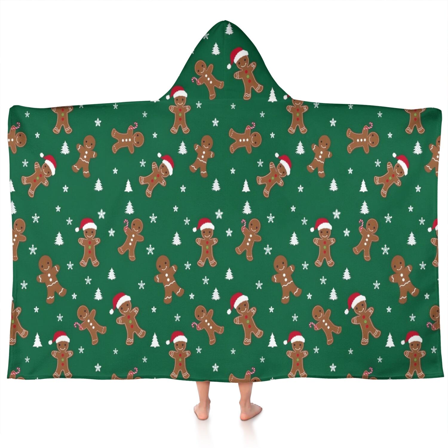 Green Christmas Gingerbread Man Pattern Hooded Bath Towel，60"x35" for ...