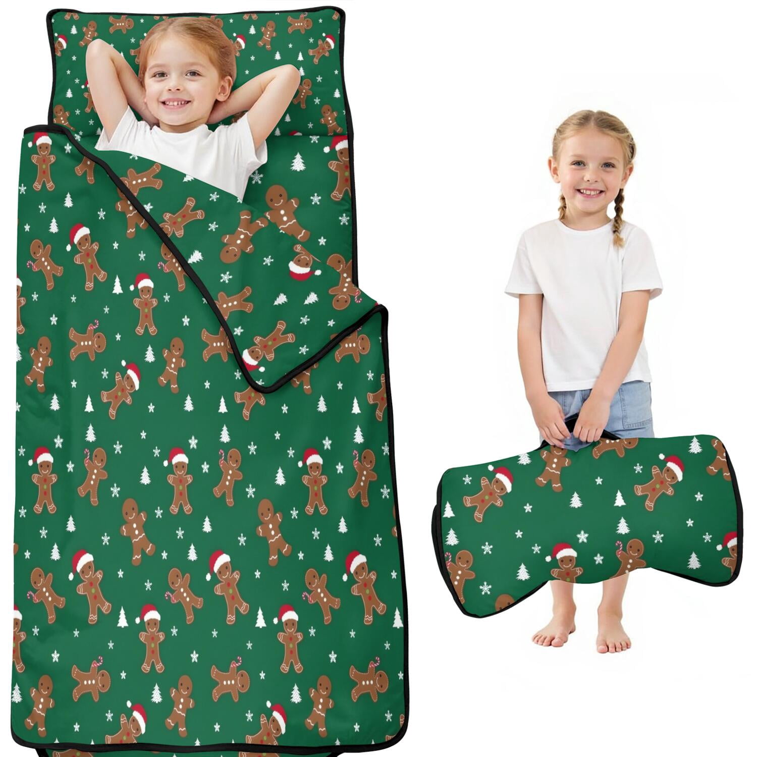 Green Christmas Gingerbread Man Pattern Toddler Nap Mats for Kids ...