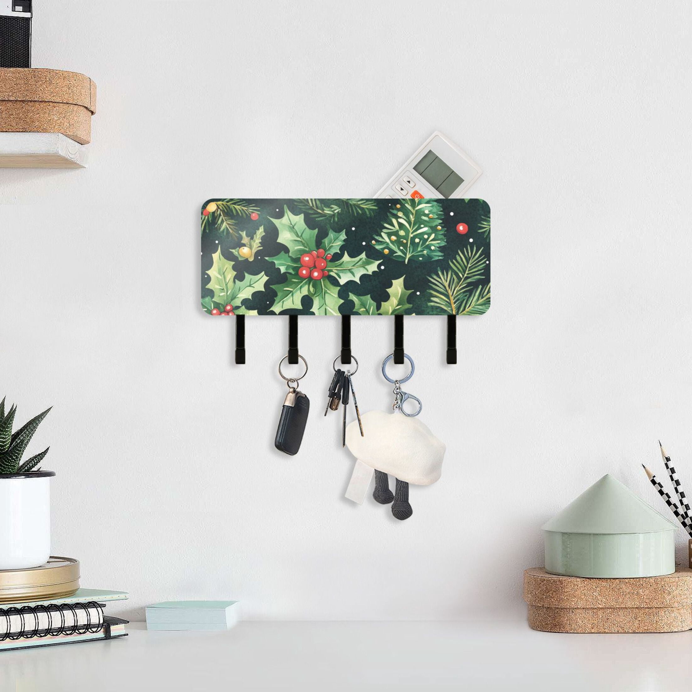 Green Christmas Key Holder for Wall Mail Holder Organizer with 5 Key ...