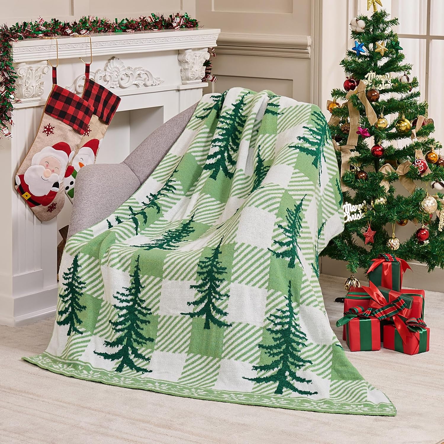 Green Christmas Reversible Flannel Plush Throw Blanket 50×60 in ...
