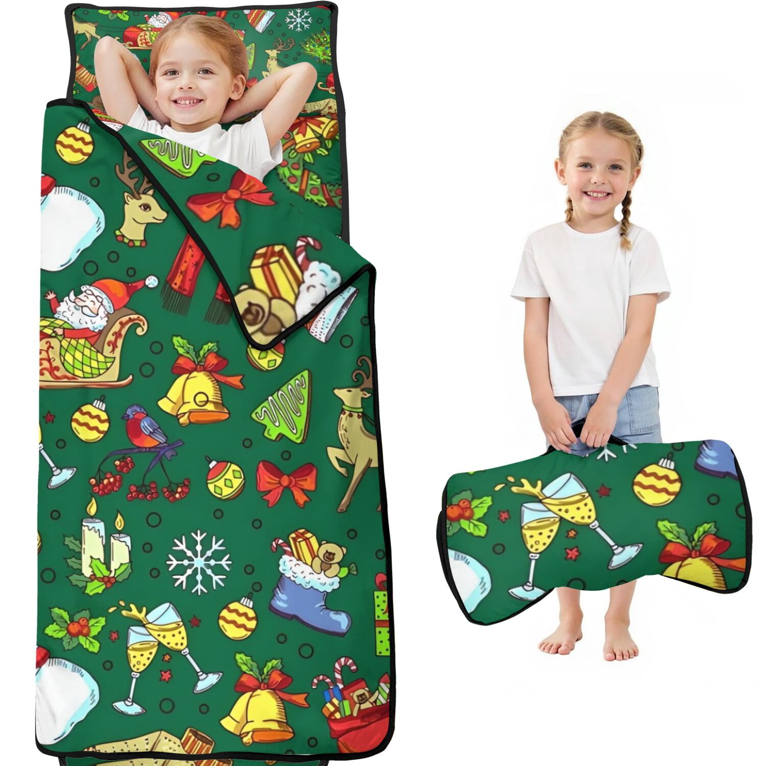 Green Christmas Santa and Snowman Pattern Toddler Nap Mats for Kids ...