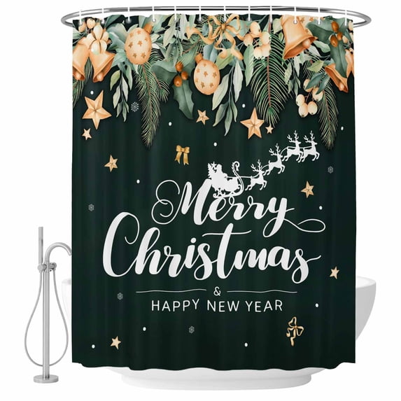Green Christmas Shower Curtain Set - 48" x 72" Washable Bathtub Curtain ...