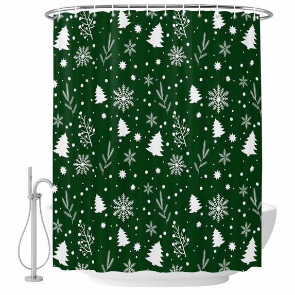 Green Christmas Shower Curtain Set - Long 72" x 84" Washable Bathtub ...