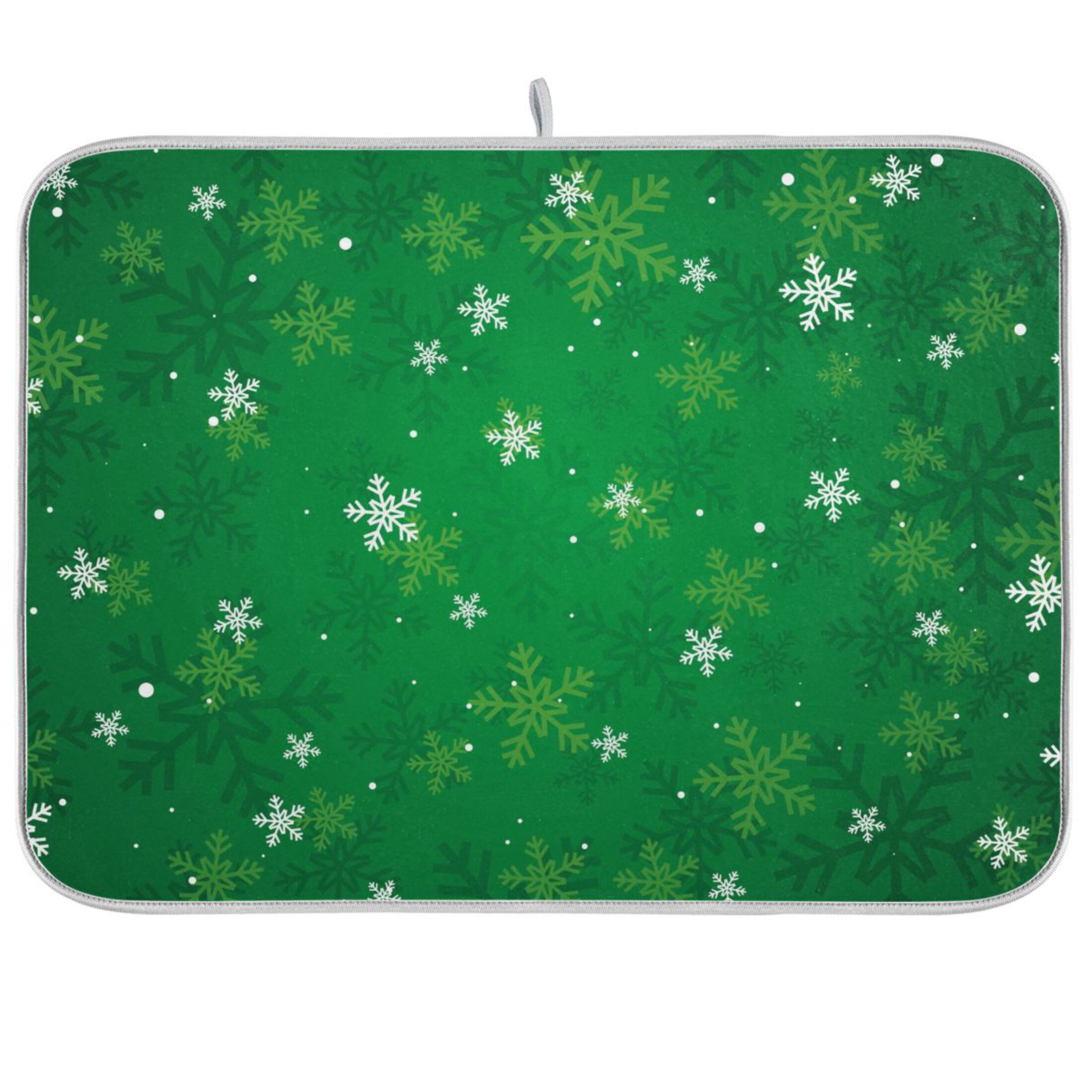 Green Christmas Snowflakes Dish Drying Mat Microfiber Kitchen Mats ...