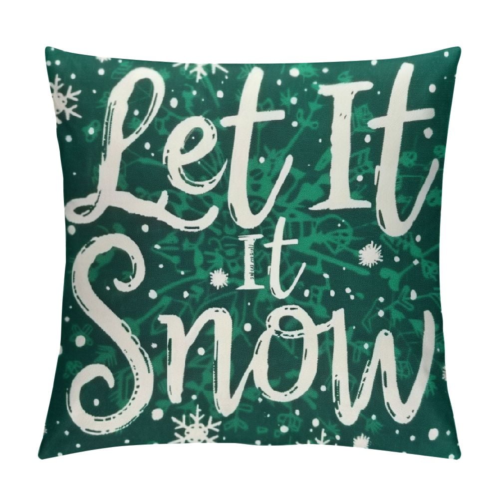 Green Christmas Throw Pillow Covers Let It Snow Pillow Covers Snowflake ...