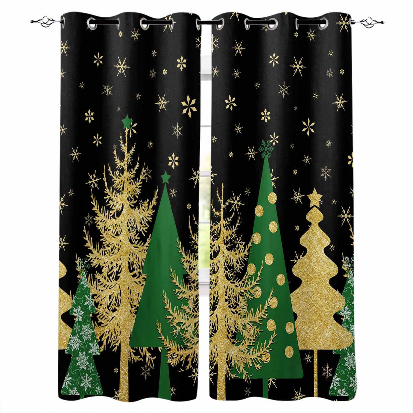 Green Christmas Tree Blackout Curtains 84 Inches Long for Bedroom, Gold ...