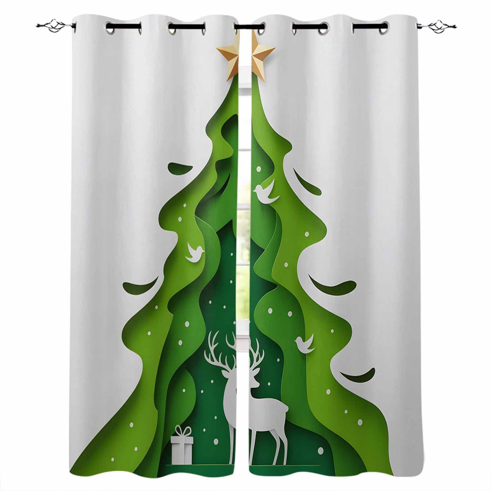 Green Christmas Tree Blackout Curtains for Bedroom, Thermal Insulated ...