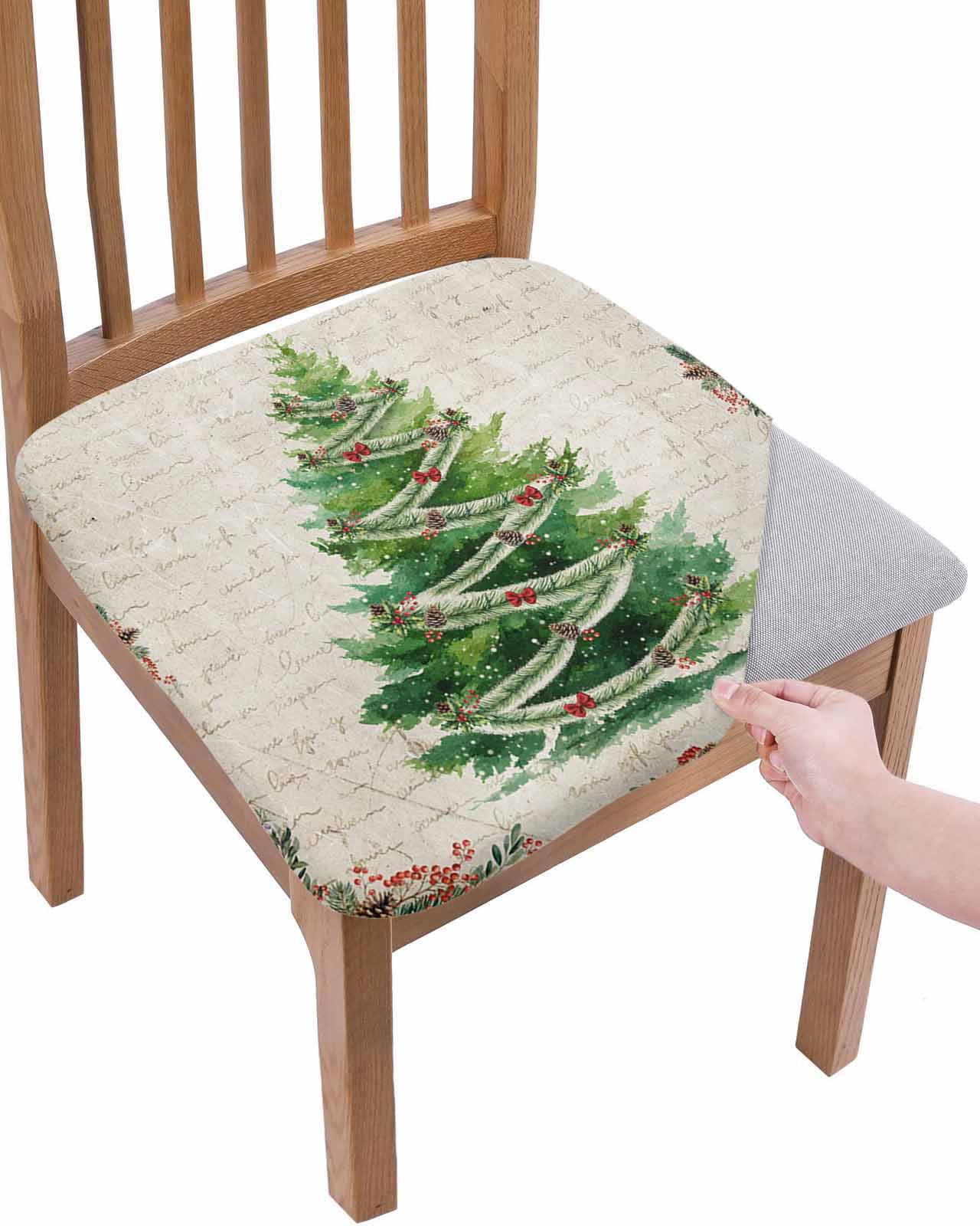 Green Christmas Tree Chair Seat Covers for Dining Room Stretch Chair ...