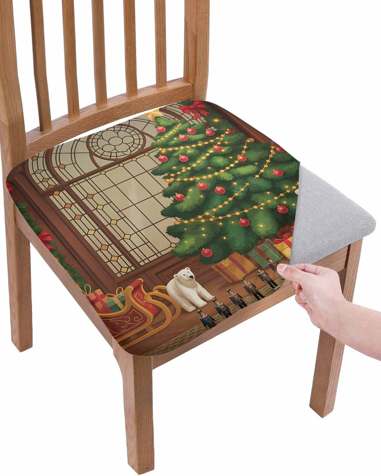 Green Christmas Tree Chair Seat Covers for Dining Room Stretch Chair ...