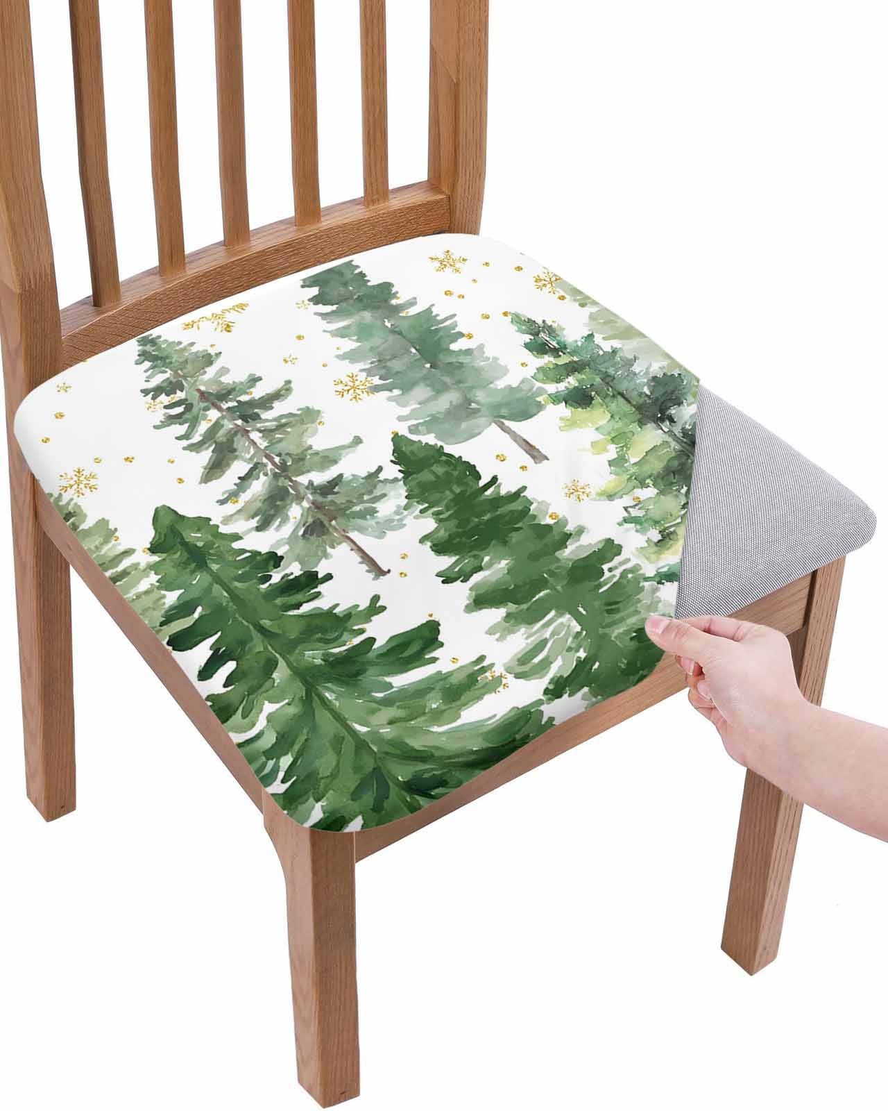Green Christmas Tree Chair Seat Covers for Dining Room Stretch Chair ...