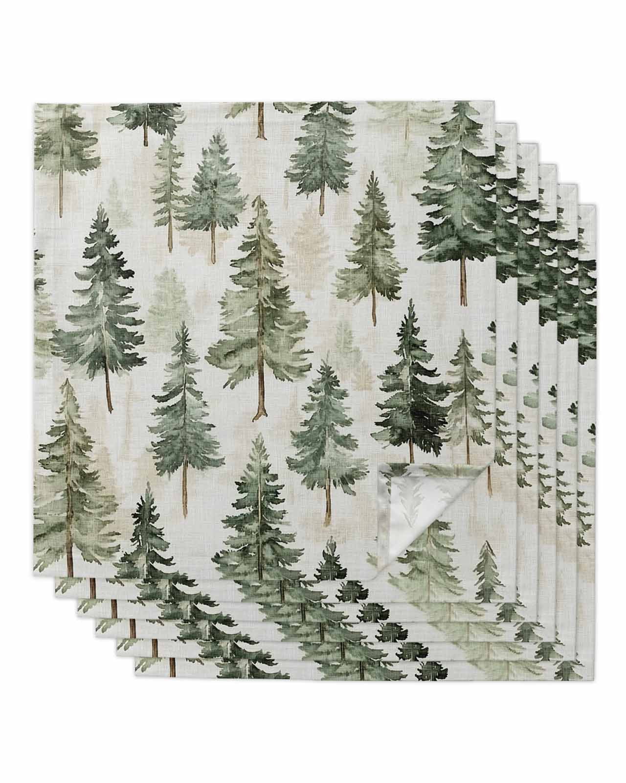 Green Christmas Tree Cloth Napkins Set of 6, Watercolor Xmas Tree ...