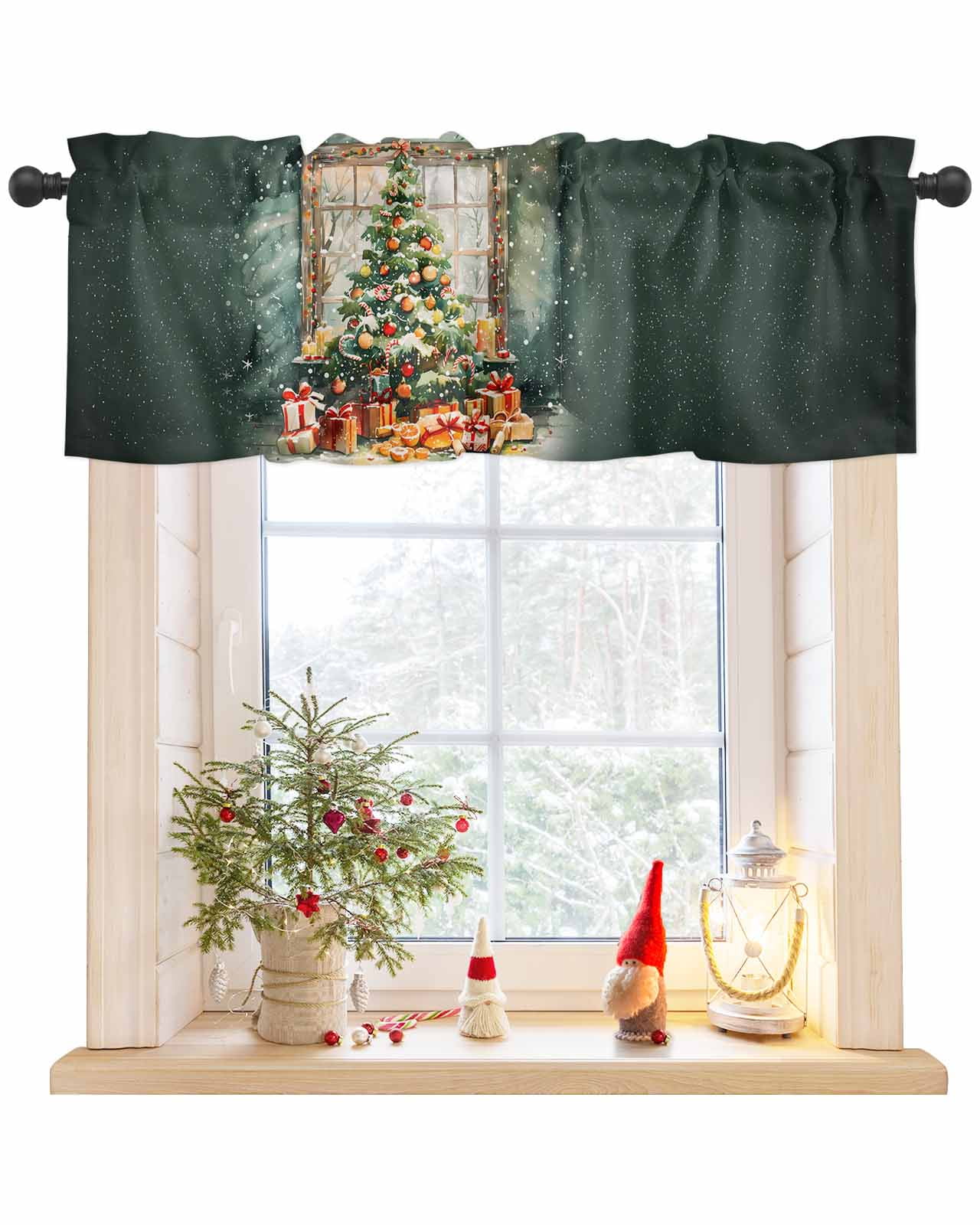 Green Christmas Tree Curtain Valance for Windows/Living Room/Kitchen ...