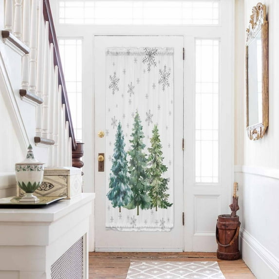 Green Christmas Tree Door Curtains for Door Window, French Sidelight ...