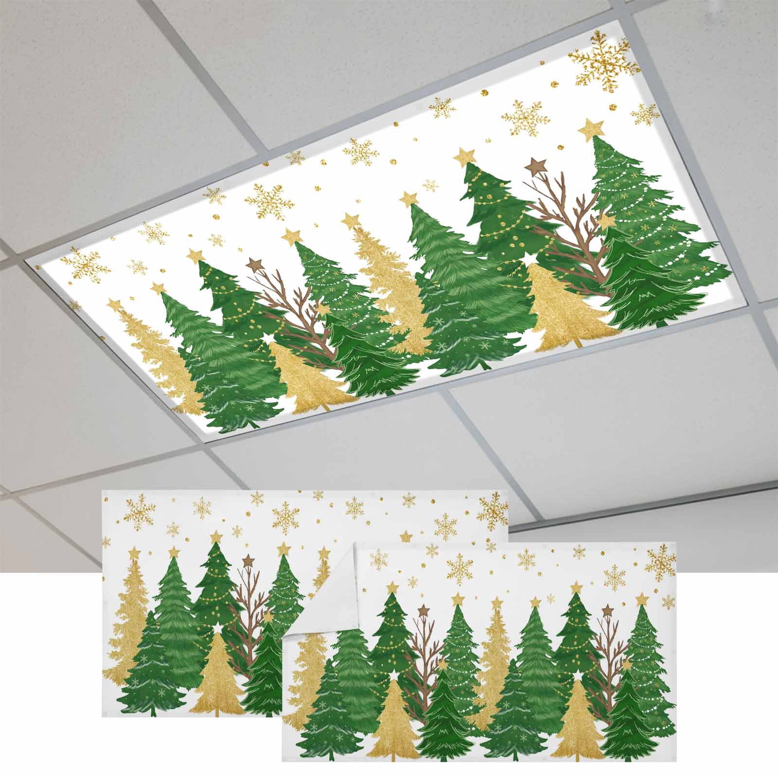 Green Christmas Tree Fluorescent Light Covers, Golden Xmas Tree Winter ...