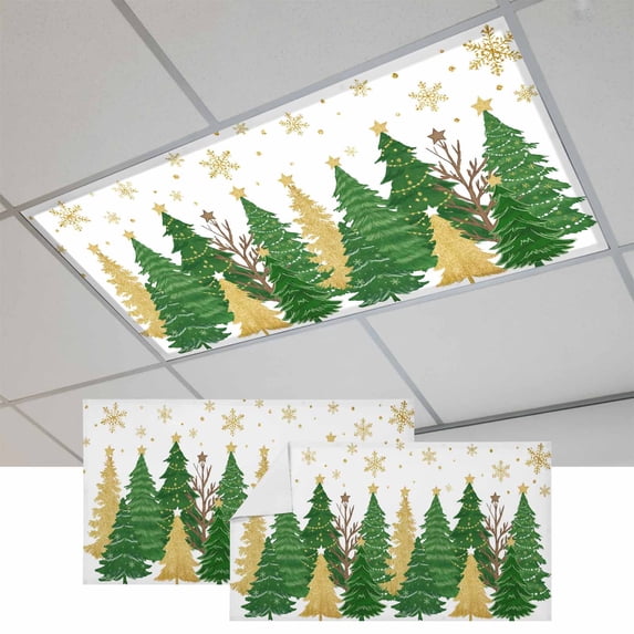 Green Christmas Tree Fluorescent Light Covers, Golden Xmas Tree Winter ...