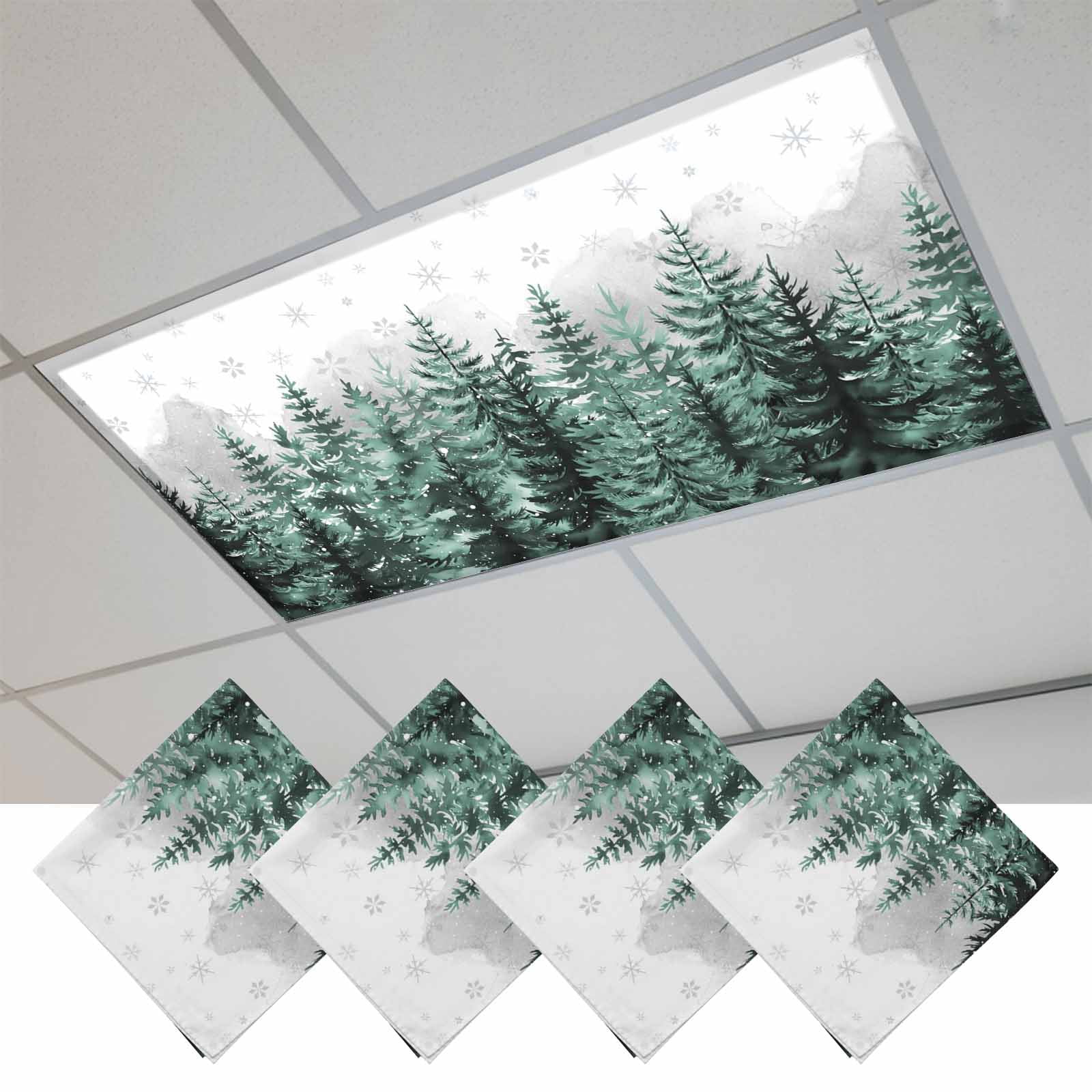 Green Christmas Tree Fluorescent Light Covers, Xmas Snowflake Forest ...