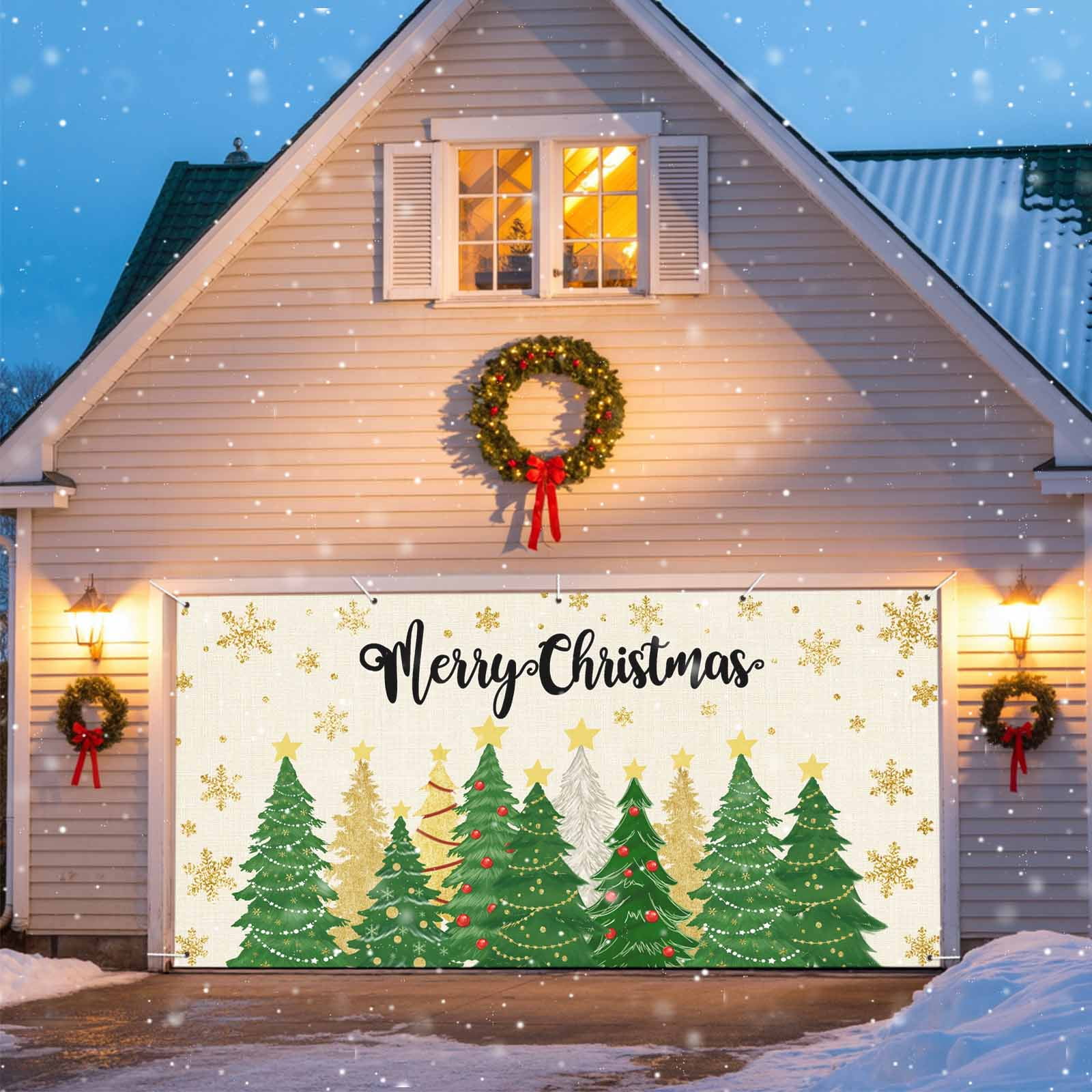 Green Christmas Tree Garage Door Banner Covers, Merry Christmas Pine ...