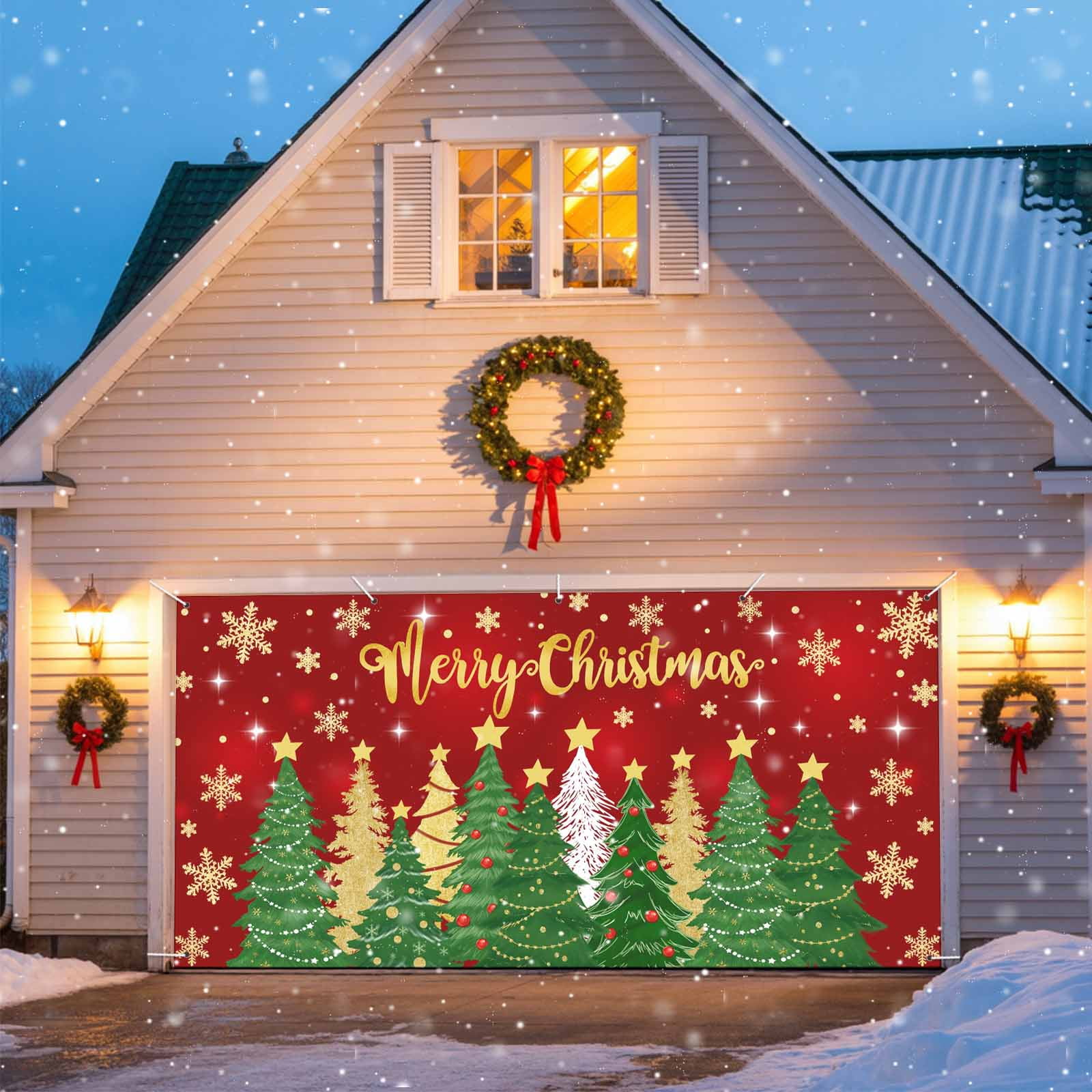 Green Christmas Tree Garage Door Banner Covers, Merry Christmas Pine ...