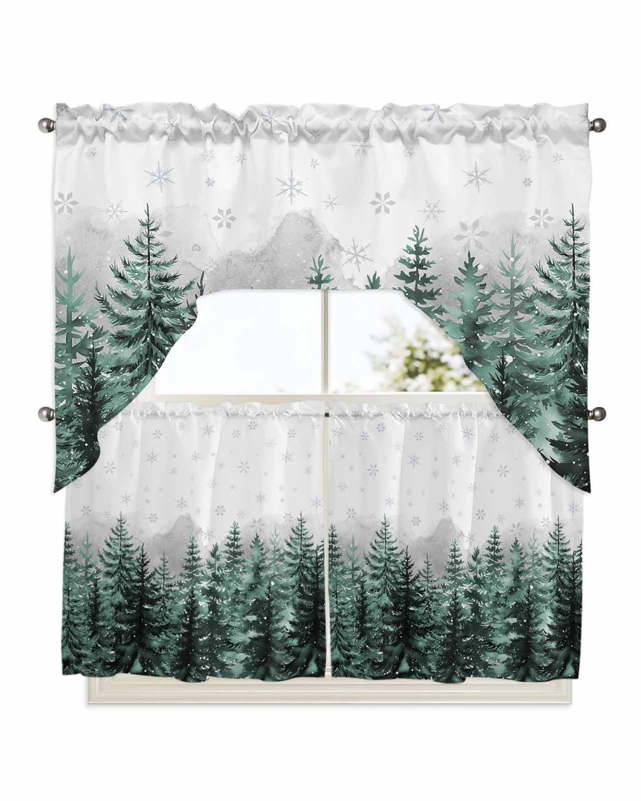 Green Christmas Tree Kitchen Curtains Swag Valance and Tier Curtains ...
