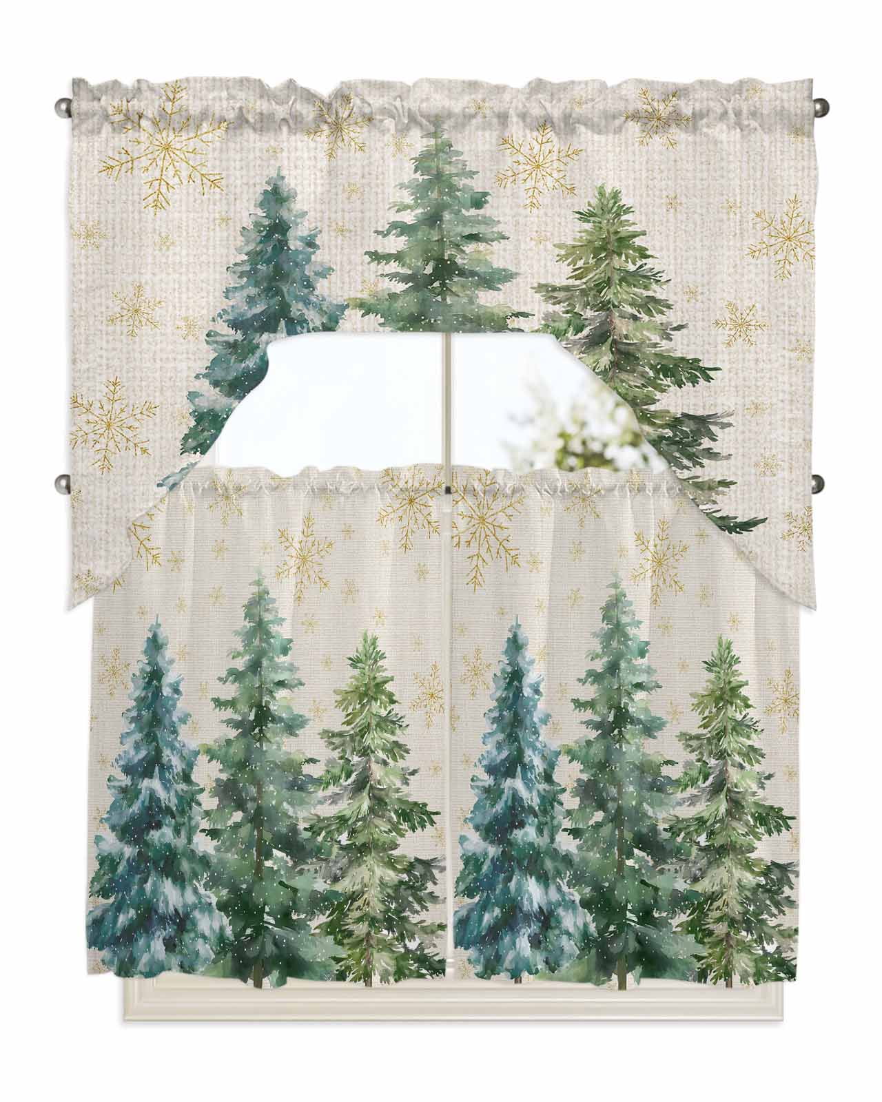 Green Christmas Tree Kitchen Curtains Swag Valance and Tier Curtains ...