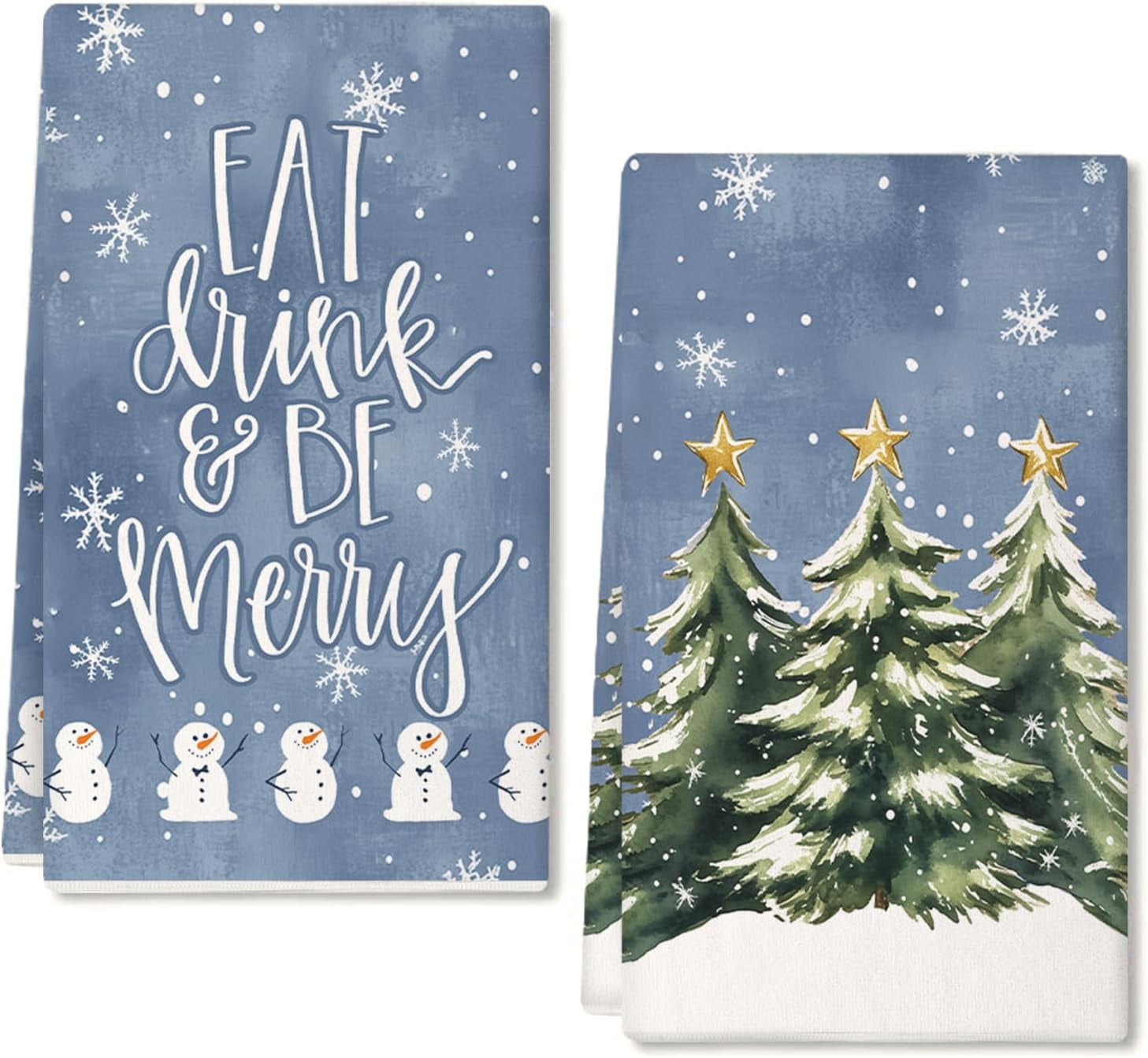 Green Christmas Tree Kitchen Towels Set of 2,Snowman Snowflake Star ...