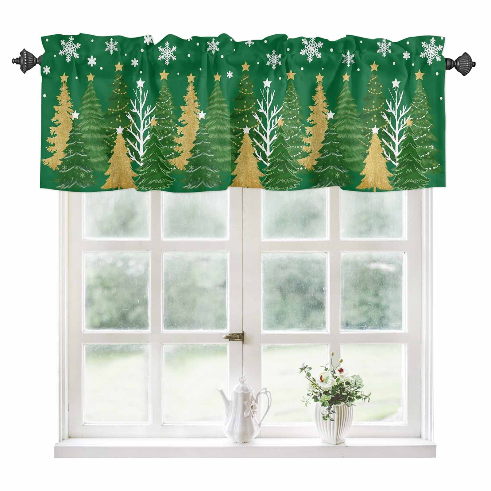 Green Christmas Tree Kitchen Valances for Windows 60x18 Inch Kitchen ...