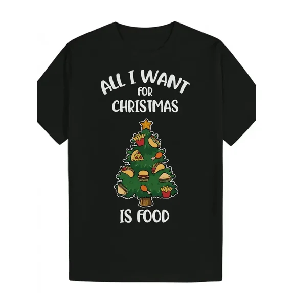 Green Christmas Tree Print Black Background Unisex T-Shirt , up to Size ...