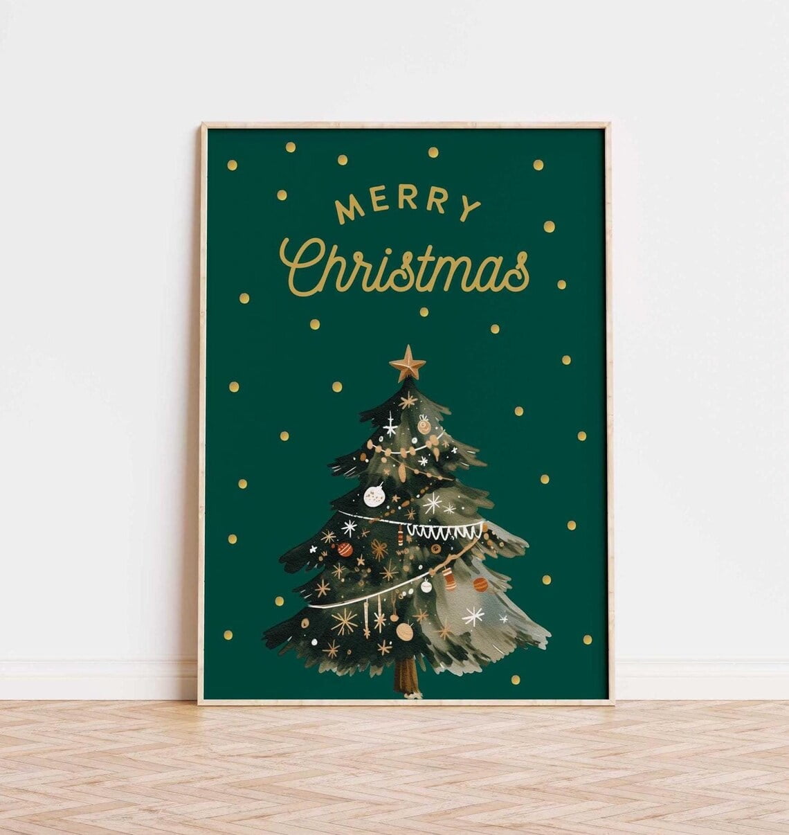 Green Christmas Tree Print, Merry Christmas Wall Art Christmas Green ...