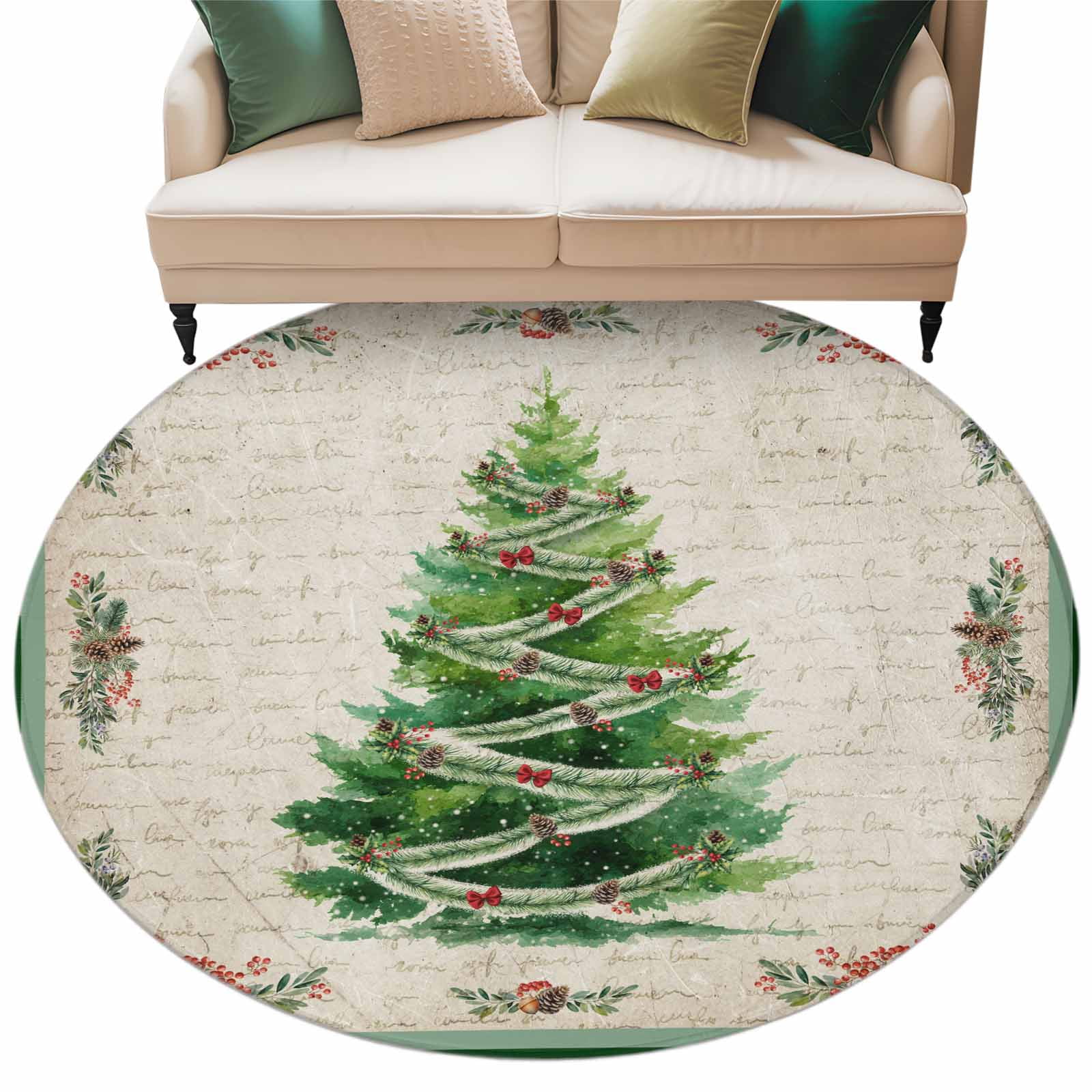 Green Christmas Tree Round Area Rug 5ft Washable Large Round Rug for ...