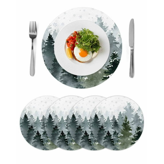 Green Christmas Tree Round Table Placemats set of 4, Winter Retro ...