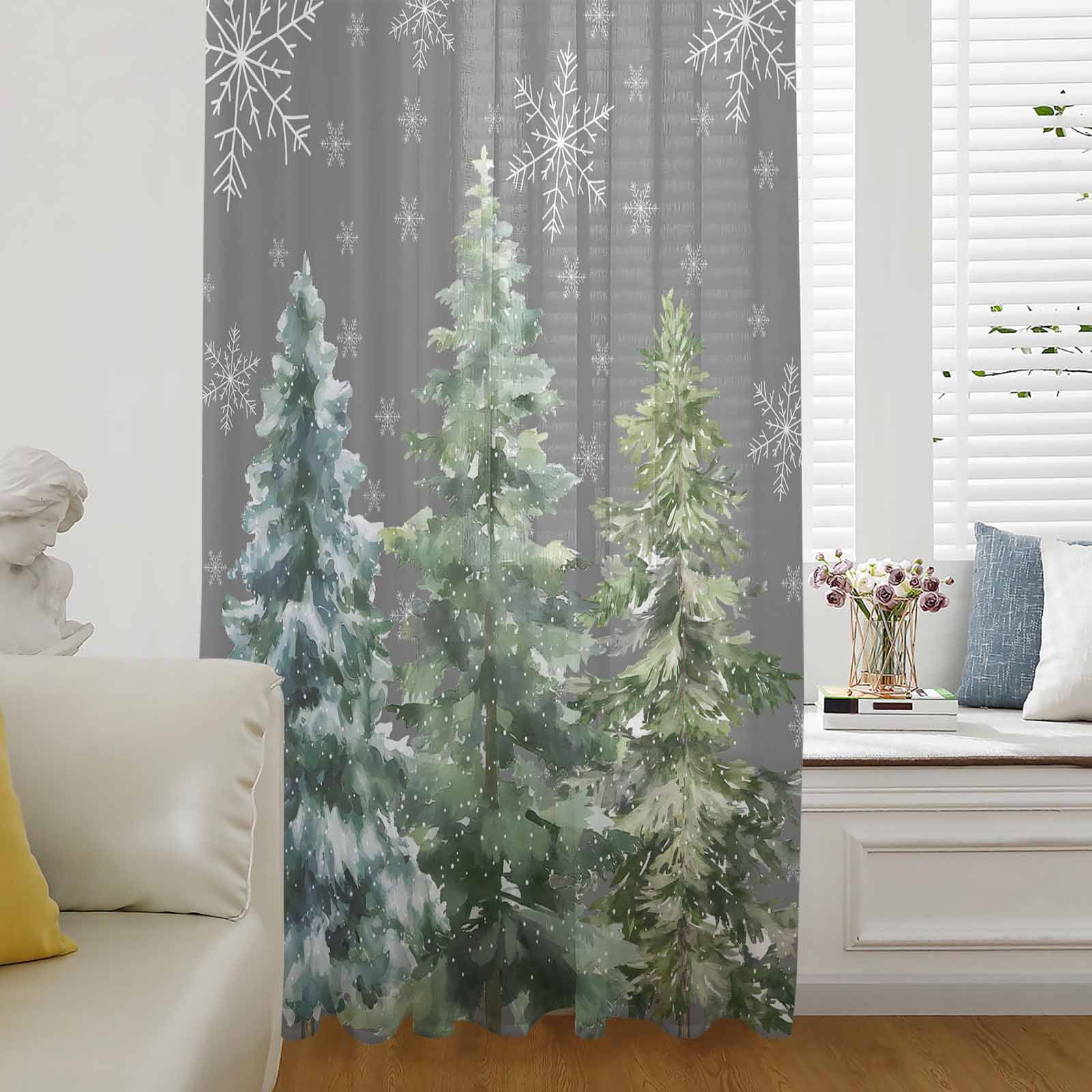 Green Christmas Tree Semi Sheer Curtains Drapes for Living Room,Bedroom ...