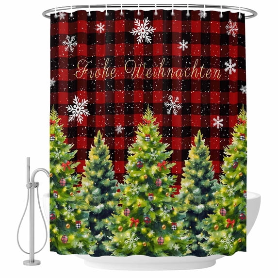 Green Christmas Tree Shower Curtain Set - Long 72" x 84" Washable ...