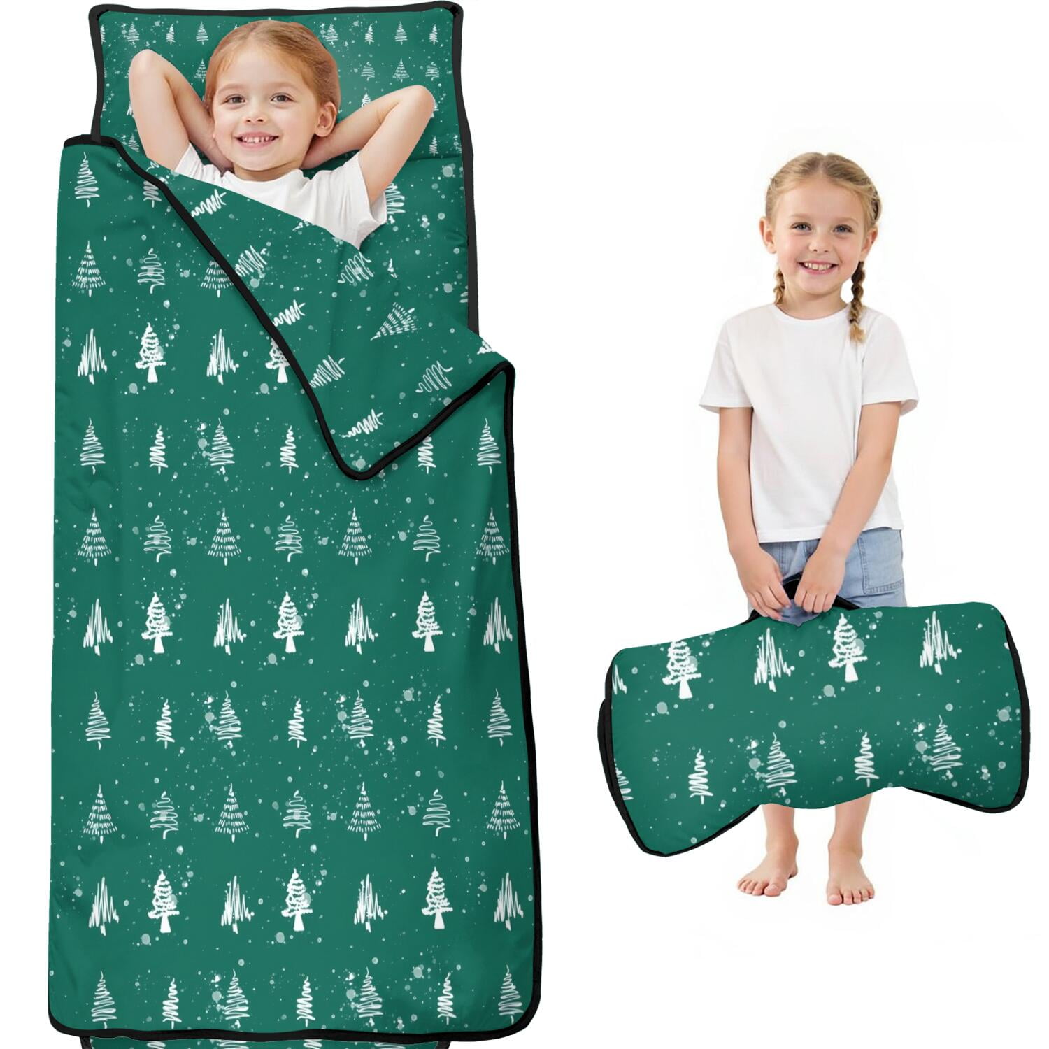 Green Christmas Tree and Snow Pattern Toddler Nap Mats for Kids ...