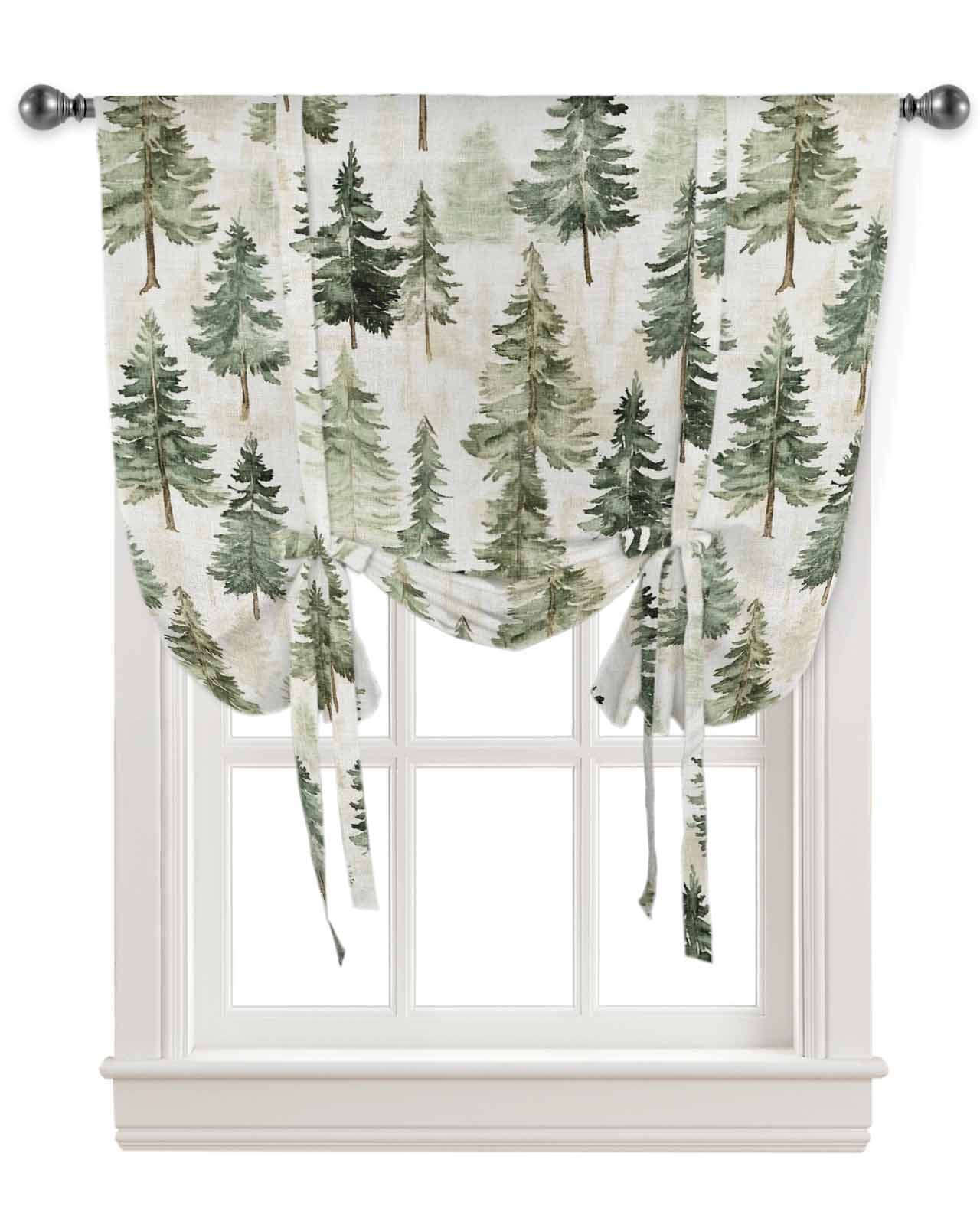 Green Christmas Tree Tie Up Curtains for Window, Watercolor Xmas Tree ...