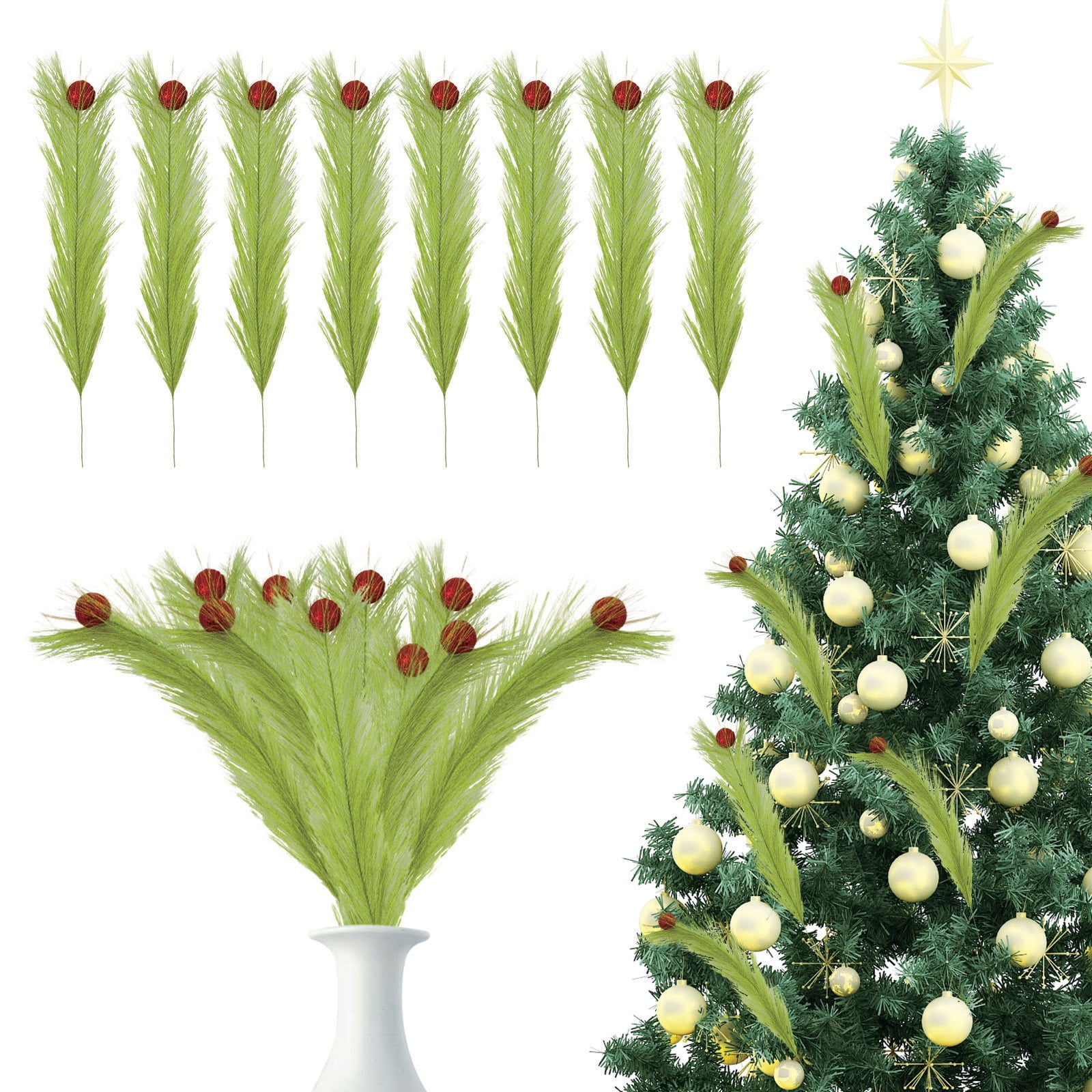 Green Christmas Tree Topper 17'' Green Furry Stems Lime Green Curly ...