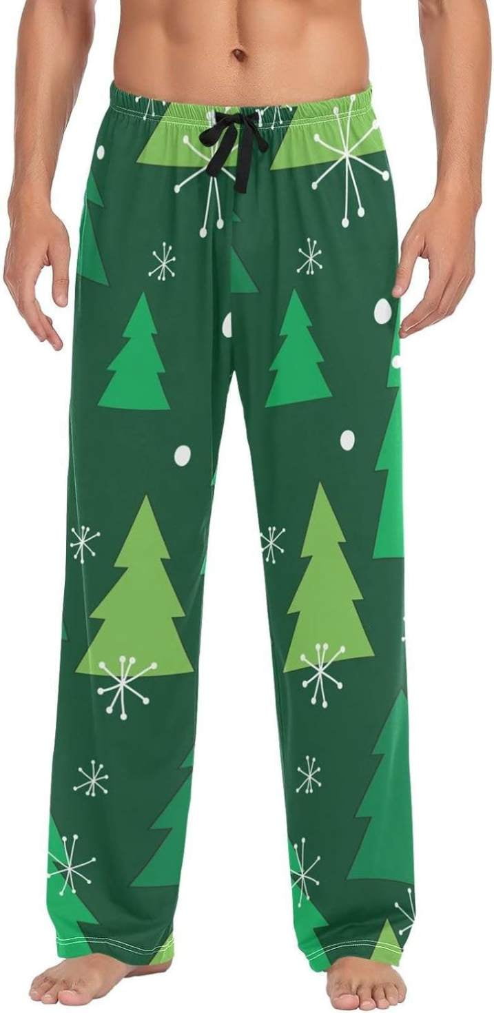 Green Christmas Trees Ghost Pajama Pants, Men's Lounge Pants Light with ...