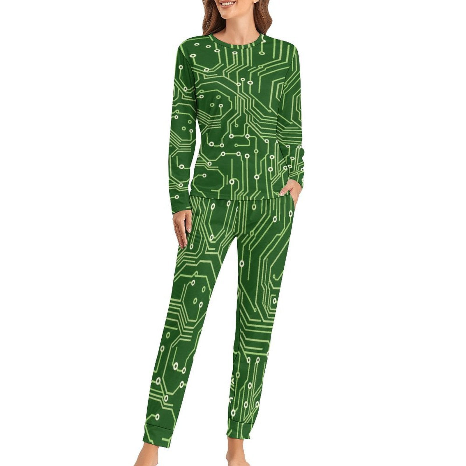 Green Circuit Board Pajamas Woman Long Sleeves Cute Pajama Sets Two ...