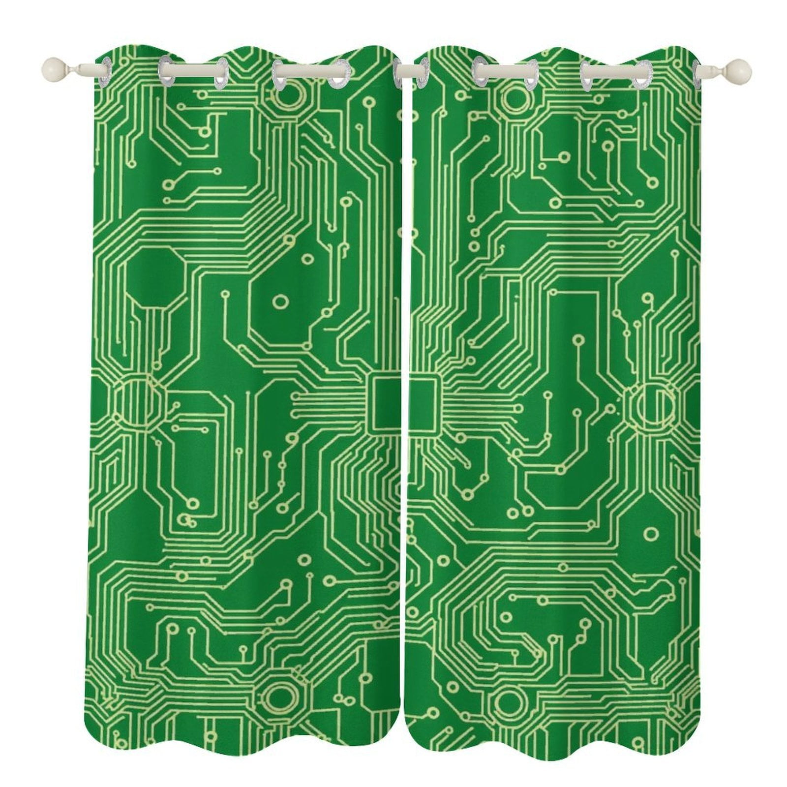 Green Circuit Board Pattern Blackout Window Curtains for Bedroom Living ...