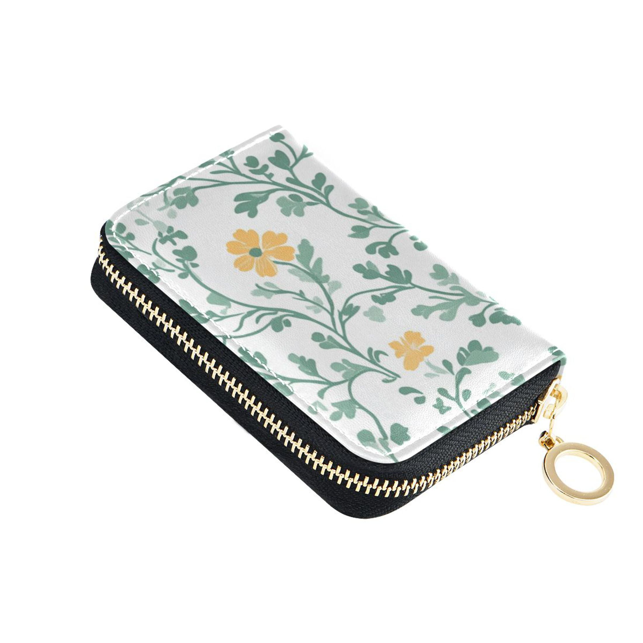 Green Cirrus Leaves Yellow Flowers Women's Credit Card Holder PU ...