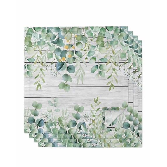 Green Cloth Napkins Set of 4 Reusable Dinner Napkins, Eucalyptus Leaves ...