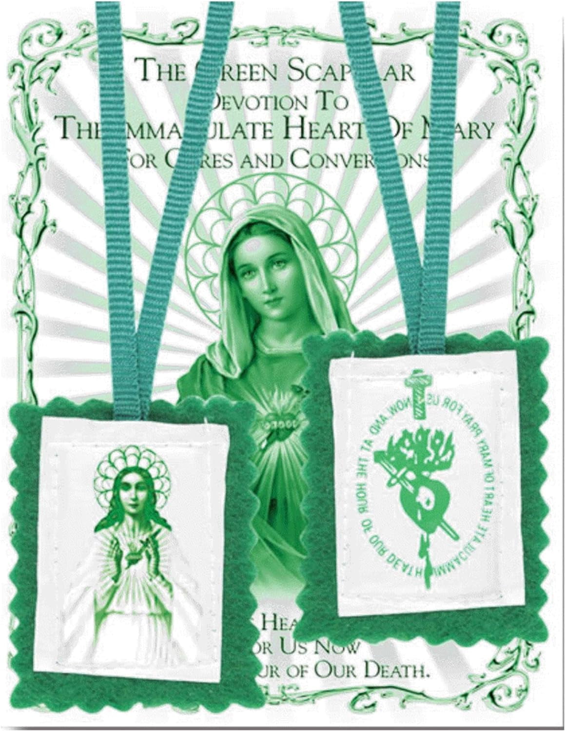 Green Cloth Scapular Immaculate Heart of Mary with Blessed by Pope ...