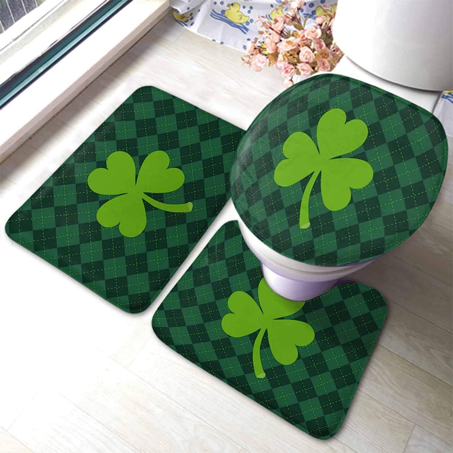 Green Clover 3 Pieces Bathroom Rug Set Green Clover Paid Background for ...