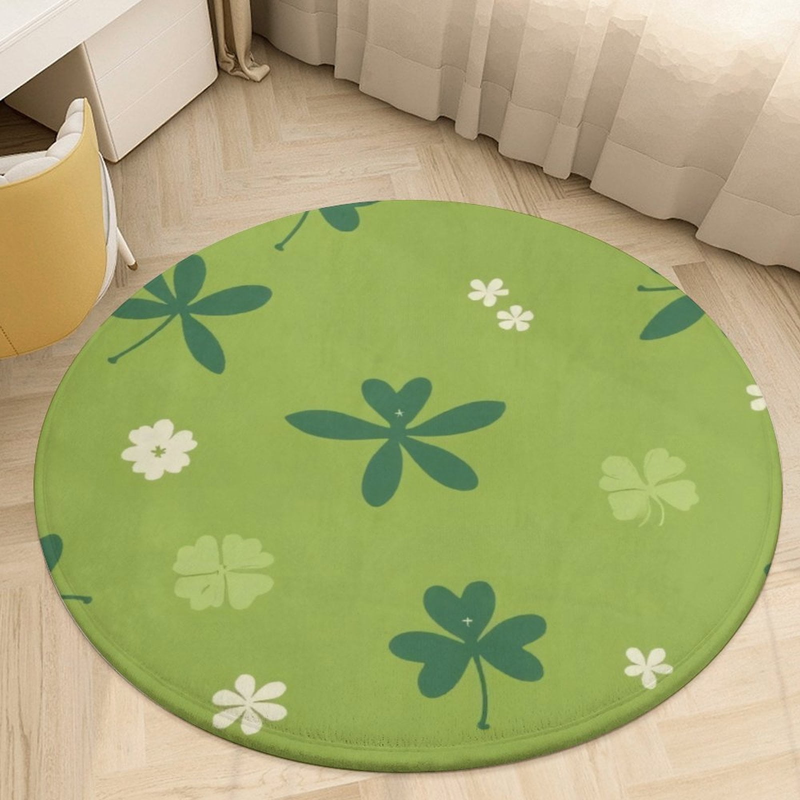Green Clover And Daisy Pattern Round Area Rugs for Bedroom Living Room ...