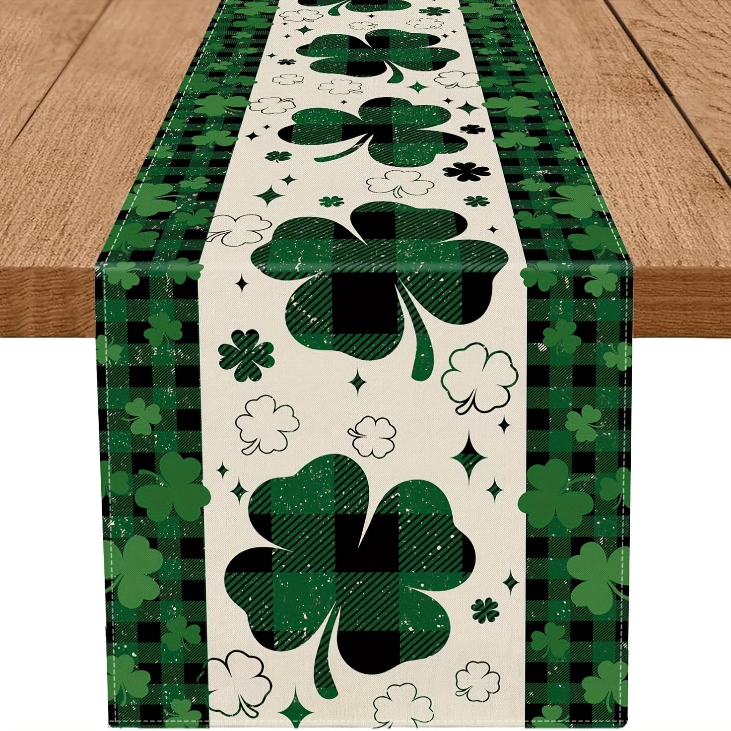 Green Clover Buffalo Plaid Shamrocks St.Patrick's Day Table Runner ...