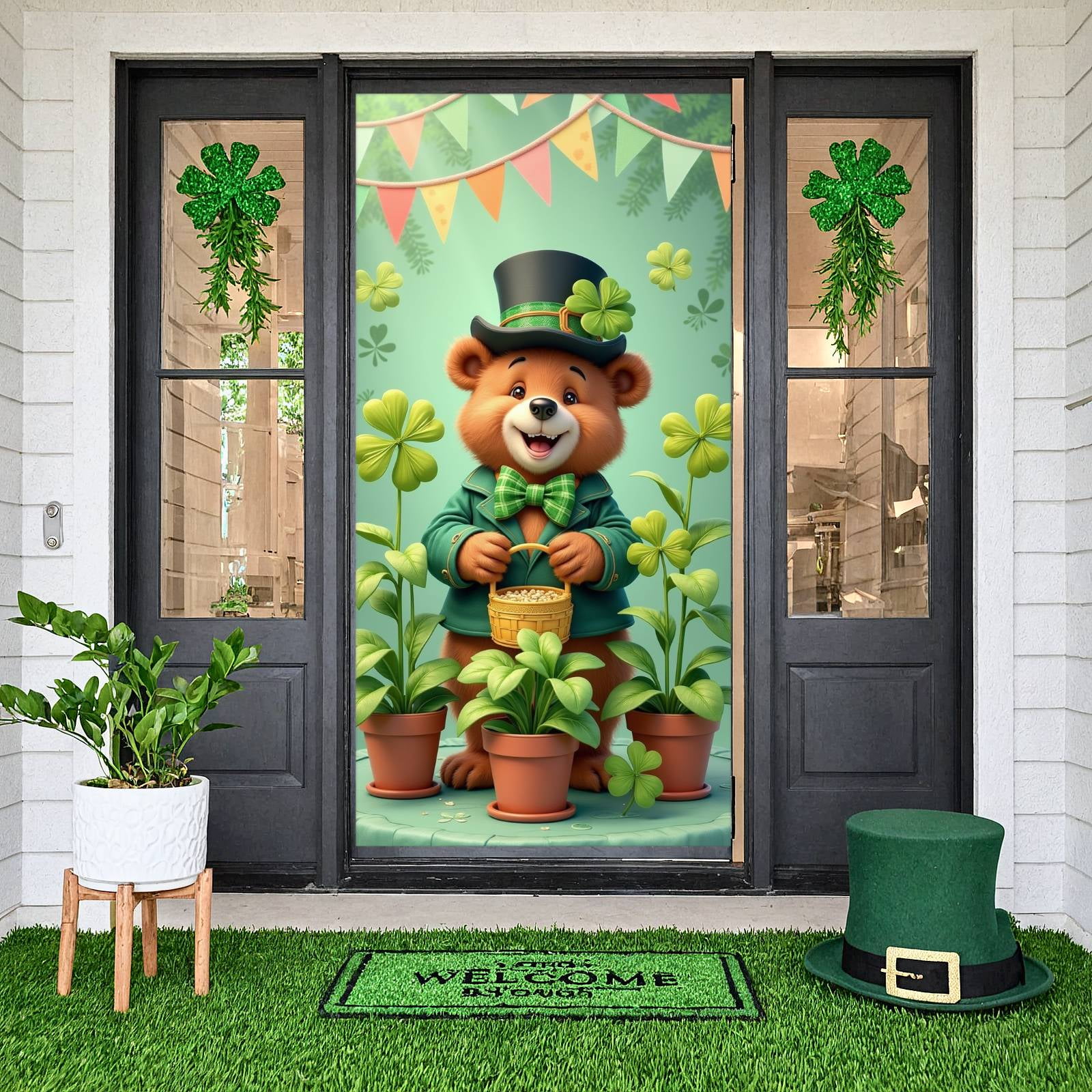 Green Clover Home Banner Black Plaid Plaid Backdrop Rustic Wooden Sweet ...