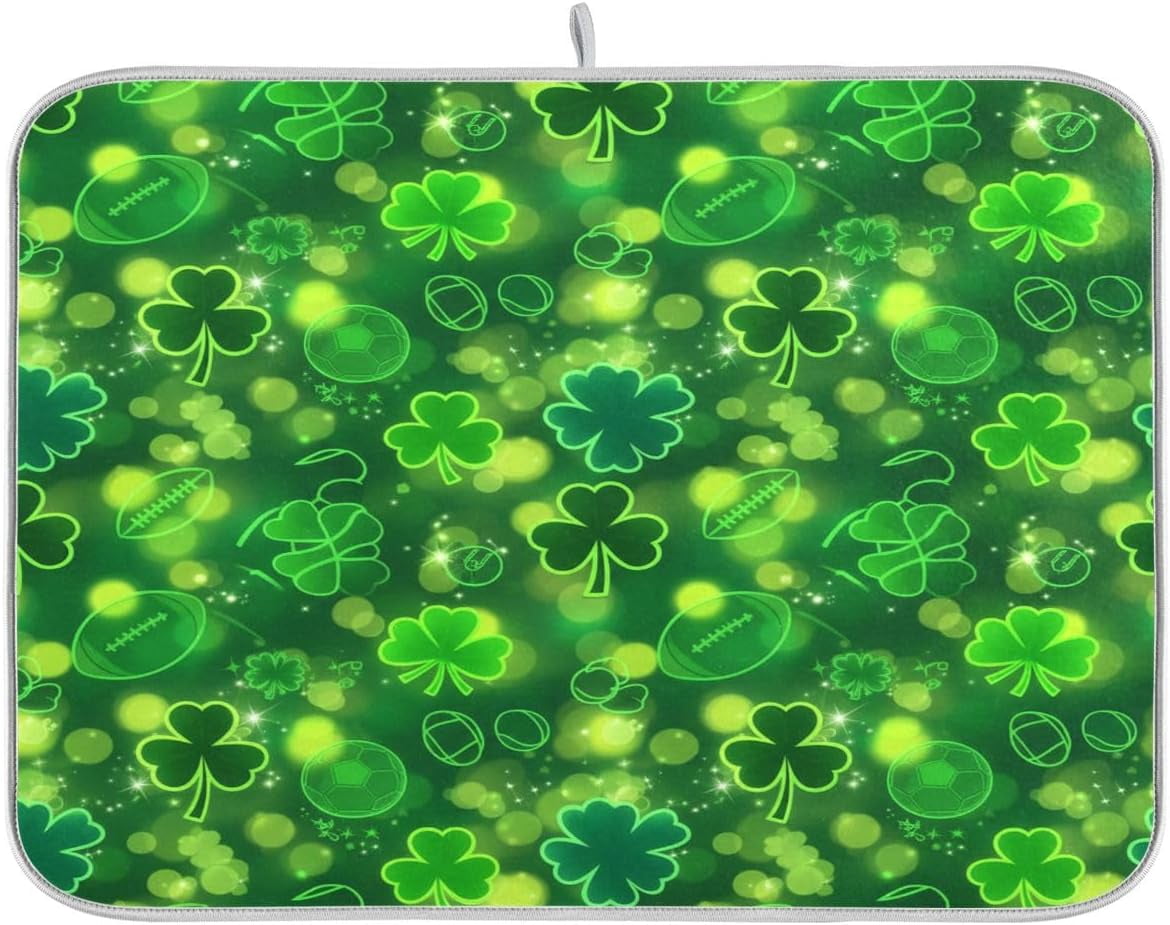 Green Clover Lucky Dish Drying Mat 16x18 Absorbent Dishes Pad Dish ...