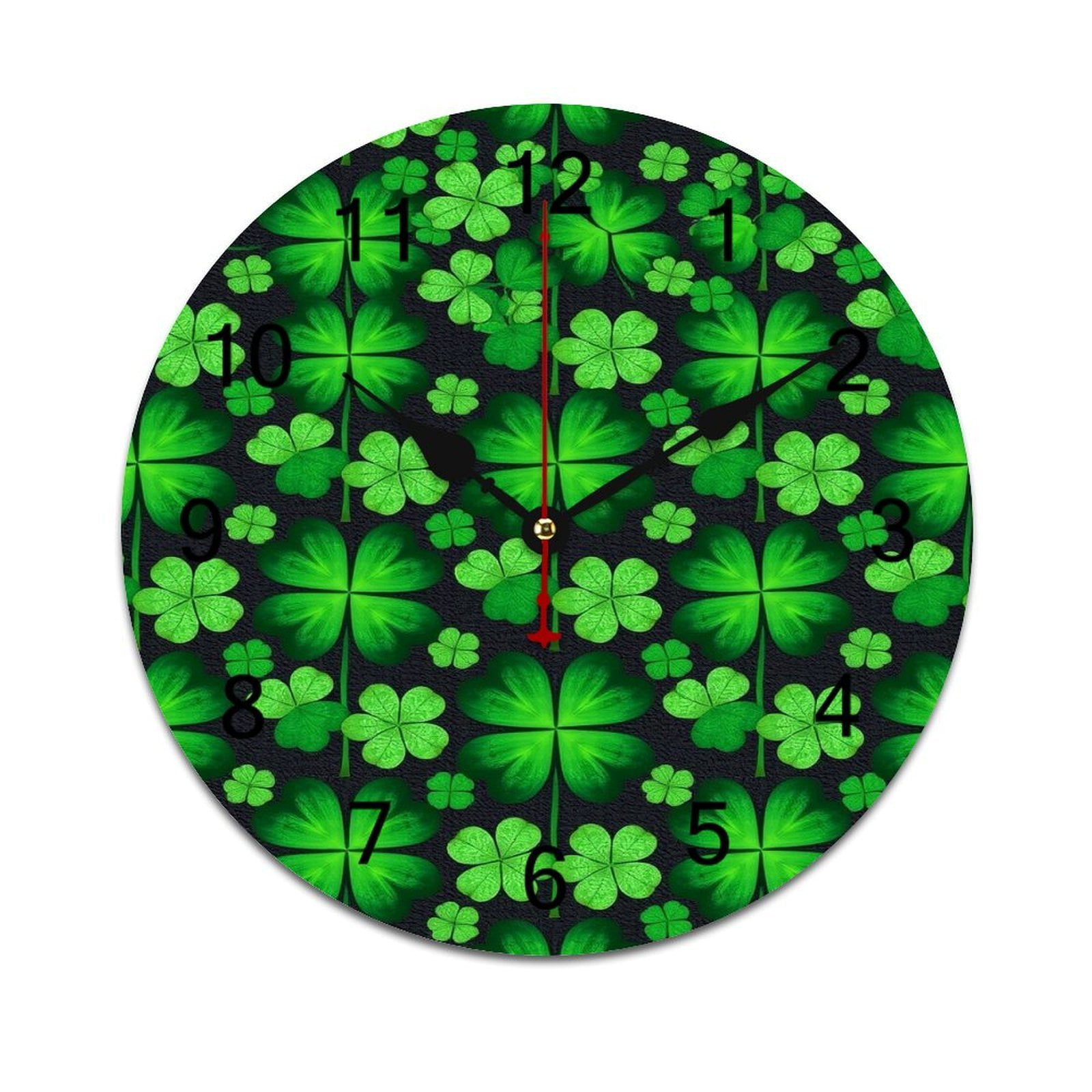 Green Clover Pattern Background Silent Wall Clock Movement Battery ...