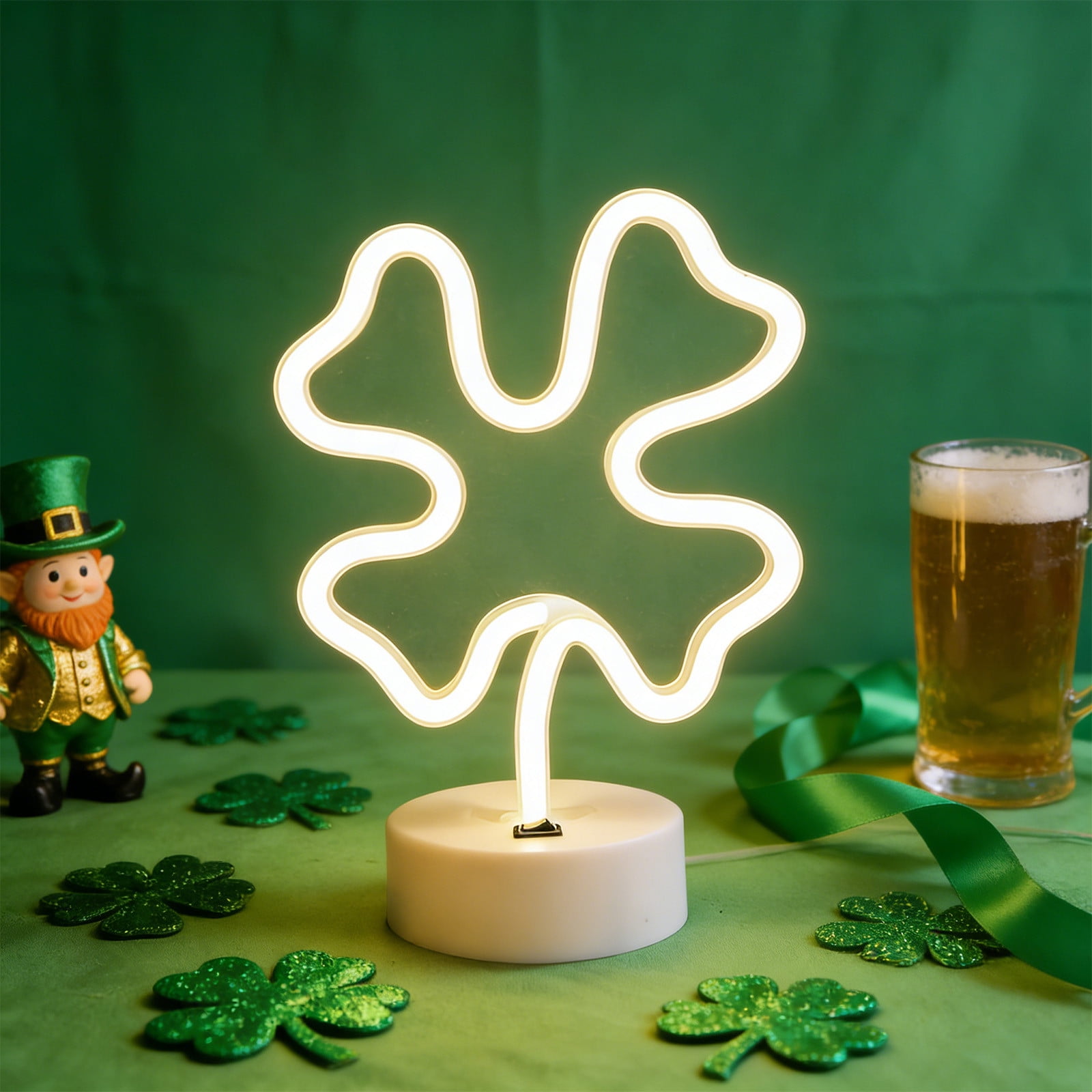 Green Clover Shaped Night Light - USB & Battery Powered Night Lamp - Best Decoration Lights for ...
