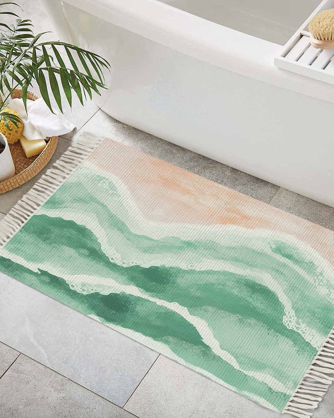 Green Coastal Beach Bath Rug 2x3ft Woven Bathroom Entryway Runner Rug ...